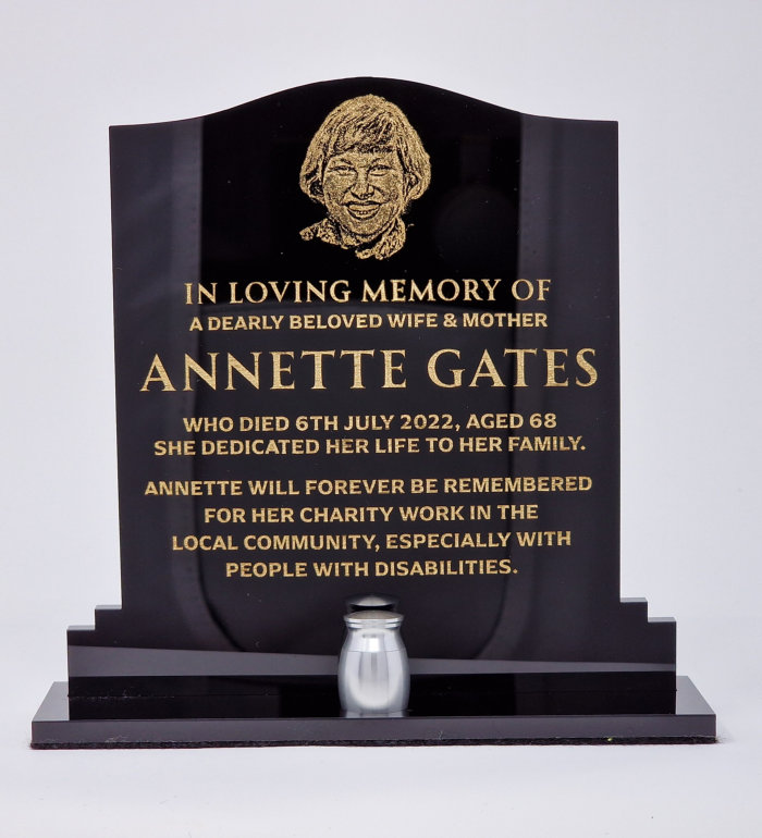 Ogee Top Personalised Engraved Black Acrylic Miniature Headstone ...