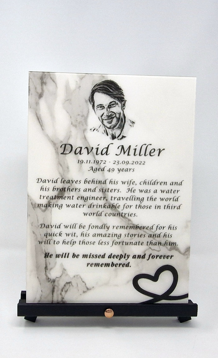 Personalised Engraved White Marble Effect Acrylic Plaque with Engraved ...
